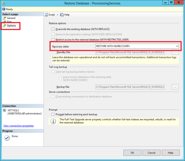 Changing a Production Provisioning Services SQL Database to Use ...